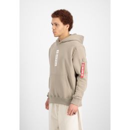 Hoodie Alpha Industries "Alpha Puff Print Hoodie", Damen, Gr. L, beige (vintage sand), Obermaterial: 80% Baumwolle, 20% Polyester, regular fit, Sweatshirts Hoodie