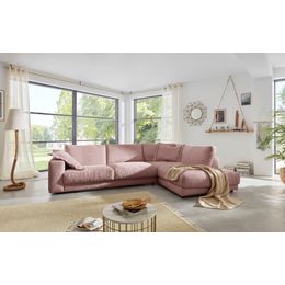 Ecksofa Home Affaire "Enisa XXL B/T/H: 325/224/85 cm L-Form", rosa (ros&eacute;), B:325cm, Cord (88% Polyester / 12% Polyacryl), Sofas, Ecksofa, Kuschelig, gem&uuml;tlich, in 5 Farben, Bezug in Cord, mit 2 Zierkissen