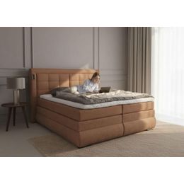 Boxspringbett OTTO HOME "MIVVA inkl. Bettkasten und Topper, Komfortliegeh&ouml;he: 67 cm", terra, B:204cm L:215cm, Holz teilmassiv, Holzwerkstoff, Spanplatte, Komplettbetten, Boxspringbett, in H3, H4 oder Hmix H3/H4, wahlweise mit oder ohne LED-Leuchten