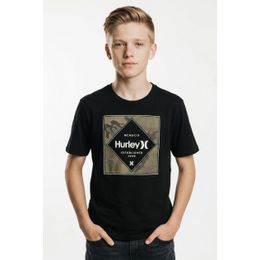 T-Shirt Hurley "HRLB CAMO PRINT FILL POOLSIDE", Jungen, Gr. 128, schwarz, Obermaterial: 80% Viskose, 20% Baumwolle, normal, Rundhals, Shirts T-Shirt, normale Schnittform, f&uuml;r Jugendliche, mit Rundhalsausschnitt