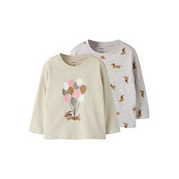 Langarmshirt name it "NMFVELDA 2P LS NREG TOP", M&auml;dchen, Gr. 98, pumice stone pack:lila marble, Jersey, Obermaterial: 100% Baumwolle, bedruckt, normal normal, Rundhals, Shirts Langarmshirt, Baumwolle, regular fit