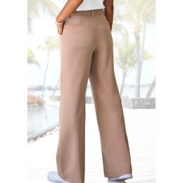 Anzughose Lascana, Damen, Gr. 34, N-Gr, beige, Web, Obermaterial: 65% Polyester, 28% Viskose, 7% Elasthan, unifarben, figurumspielend lang, Hosen Anzughose, mit verstellbarem Bund, individuell regulierbar