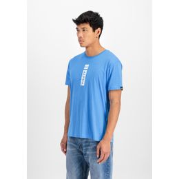 T-Shirt Alpha Industries "Alpha Puff Print T-Shirt", Herren, Gr. L, blau (mediteranian blau), Obermaterial: 100% Baumwolle, Shirts T-Shirt