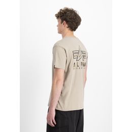 T-Shirt Alpha Industries "Camo Logo Puff Print Backprint T-Shirt", Herren, Gr. L, beige (vintage sand), Obermaterial: 100% Baumwolle, Shirts T-Shirt