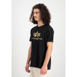 T-Shirt Alpha Industries "Basic T-Shirt BL Carbon", Herren, Gr. L, schwarz (schwarz, gold), Obermaterial: 100% Baumwolle, Shirts T-Shirt