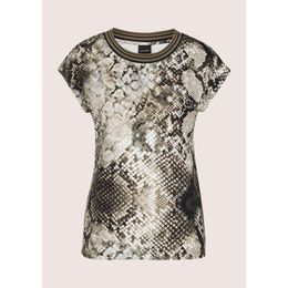 Madeleine Mode Kurzarmshirt MADELEINE "Shirt Print-Shirt mit kurzem Arm, Schlangen-Muster", Damen, Gr. 34, wei&szlig; (cappuccino, wei&szlig;, multicolor), Obermaterial: 95% Viskose CV. 5% Elasthan EL., Modern, tailliert, Shirts, Geringelter Ausschnitt