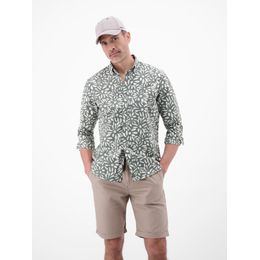Leinenhemd Lerros "Langarmhemd mit floralem Print aus Mischgewebe", Herren, Gr. 3XL, Normalgr&ouml;&szlig;en, storm grau, 55% Leinen, 45% Baumwolle, Hemden, Baumwoll‑Leinen Mix, hautfreundlich, ideal f&uuml;r warme Tage, langarm