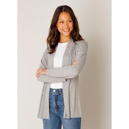 Strickjacke Base Level "Yayla", Damen, Gr. 38, grau melange, Strick, Obermaterial: 94% Viskose, 6% Elasthan, figurumspielend h&uuml;ftlang, tiefer Rundhals, Strickjacken Strickjacke, In elastischem Feinstrick