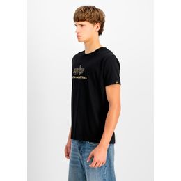T-Shirt Alpha Industries "Basic Mid Logo TPU T-Shirt", Herren, Gr. M, schwarz (schwarz, shiny gold), Obermaterial: 100% Baumwolle, Shirts T-Shirt