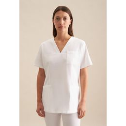 Funktionshemd Seidensticker, Damen, Gr. L41-42, normale &Auml;rmell&auml;ngen, wei&szlig;, 60% Baumwolle, 40% Polyester, unifarben, regular fit, V-Ausschnitt, gerader Abschluss, Hemden, Uni