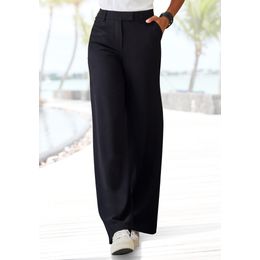 Anzughose Lascana, Damen, Gr. 34, N-Gr, schwarz, Web, Obermaterial: 65% Polyester, 28% Viskose, 7% Elasthan, unifarben, figurumspielend lang, Hosen Anzughose, mit verstellbarem Bund, individuell regulierbar