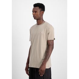 T-Shirt Alpha Industries "Signature Puff Print Backprint T-Shirt", Herren, Gr. L, beige (vintage sand), Obermaterial: 100% Baumwolle, Shirts T-Shirt
