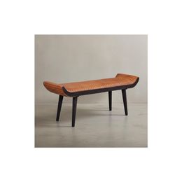 KADIMA DESIGN Moderne Ledersitzbank, Nietenrand und Massivholzbeine, Echtleder, 125x51x38 cm.