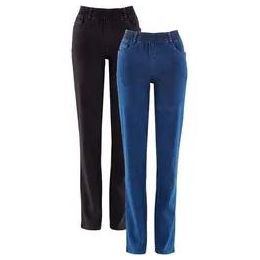 Stretch-Hose bonprix, Damen, Gr. 46, N-Gr, blau (blau denim, schwarz), Denim/Jeans, Obermaterial: 97% Baumwolle, 3% Elasthan, unifarben, regular fit lang, Hosen, mit elastischem Gummibund, Regular Fit, schmale Beinform