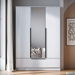 Kleiderschrank Home Affaire "Spirit Kleiderschrank mit Spiegel, Schublade und 2 Kleiderstangen", wei&szlig; matt, B:134,5cm H:192,9cm T:51cm, FSC-zertifizierter Holzwerkstoff, Schr&auml;nke, Kleiderschrank, Mit schwarzen Metallgriffen &ndash; viel Stauraum und flexible Aufteilung