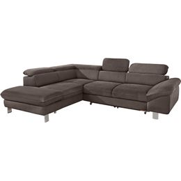 Ecksofa COTTA "Driver L-Form", espresso, B:266cm H:73cm T:214cm, Struktur (100% Polyester);Chenille (90% Polyester, 10% Polyamid), Sofas, Ecksofa, mit Kopfteilverstellung, wahlweise mit Bettfunktion & Bettkasten