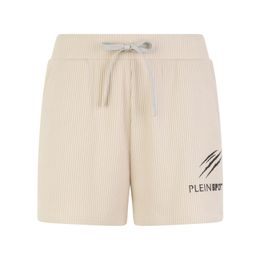 Shorts Plein Sport "Ribbed Loose Fit Shorts Scratch", Damen, Gr. L, US-Gr&ouml;&szlig;en, 01of, sanftes wei&szlig;, Obermaterial: 95% Polyester, 5% Elasthan, Hosen Shorts