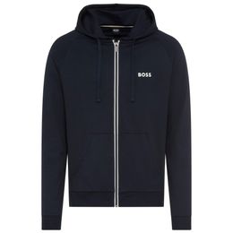Kapuzensweatjacke BOSS "Authentic", Damen, Gr. L, dunkelblau 405, Sweatware, Obermaterial: 100% Baumwolle, unifarben, regular fit normal, B&uuml;ndchen, Sweatjacken, aus Baumwoll-Terry mit kontrastfarbenem Rei&szlig;verschluss
