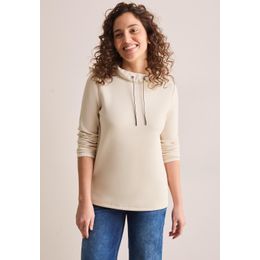 Langarmshirt Cecil, Damen, Gr. L (42), pearl beige, Stoff, 46% Modal, 46% Polyester, 8% Elasthan, unifarben, gerade normal, hoch geschlossener Ausschnitt, B&uuml;ndchen, Shirts Langarmshirt, aus softem Materialmix