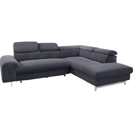 Ecksofa COTTA "Chef L-Form", schwarz, B:262cm H:72cm T:206cm, Chenille (90% Polyester, 10% Polyamid);Struktur (100% Polyester), Sofas, Ecksofa, mit Kopfteilverstellung, wahlweise mit Bettfunktion & Bettkasten