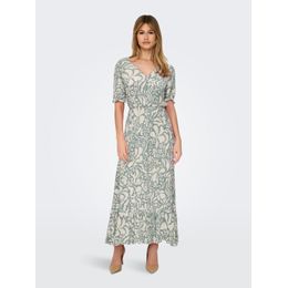 Maxikleid Only "ONLCHIANTI S/S LONG DRESS WVN NOOS", Damen, Gr. L, N-Gr, chinois gr&uuml;n aop:narri print, Web, Obermaterial: 100% Viskose, bedruckt, regular fit kn&ouml;chellang, V-Ausschnitt, Kleider Maxikleid, Viskose, regular fit