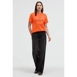 Rundhalsshirt SENSES.THE LABEL, Damen, Gr. L, iconic orange, Single Jersey, Material: 100% Baumwolle, bedruckt, loose fit normal, Rundhals, eingesetzt gerader Abschluss, Shirts Rundhalsshirt, aus Baumwolle