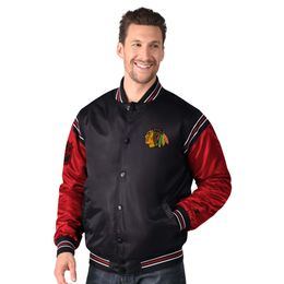 starters Bomberjacke STARTER "Starter Jacke Chicago Blackhawks Starter Satin Varsity", Herren, Gr. L, schwarz, Popeline;Jersey, 100% Polyester, Jacken Bomberjacke
