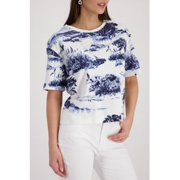 T-Shirt monari, Damen, Gr. 38, marine gem, Web, Obermaterial: 100% Baumwolle, gemustert, regular fit taillenbedeckt, Rundhals, eingesetzt gerader Abschluss, Shirts T-Shirt, Regular fit mit Landschaftsdruck