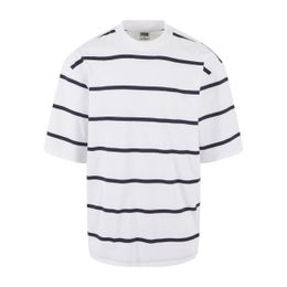 T-Shirt Urban Classics "Urban Classics Herren Oversized Sleeve Modern Stripe Tee", Damen, Gr. L, wei&szlig;, navy, 100% Baumwolle, gestreift, oversize, Rundhals, Shirts T-Shirt