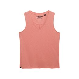 Tanktop Superdry "STUDIOS VEE NECK VEST", Damen, Gr. L, peach amber pink, Jersey, Obermaterial: 60% Baumwolle, 40% Lyocell, unifarben, regular fit normal, V-Ausschnitt, Tops Tanktop