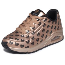 Sneaker Skechers "UNO-LIVE COLORFULLY", Herren, Gr. 35, ros&eacute;goldfarben, Lederimitat, kontrastfarbene Details, Schuhe Sneaker, Freizeitsneaker, Schn&uuml;rschuh mit allover Herzen-Print