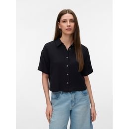 V&eacute;ro Moda Kurzarmbluse VERO MODA "VMNATALI SS CROP SHIRT WVN NOOS", Damen, Gr. XL, schwarz, Web, Obermaterial: 100% Baumwolle, unifarben, taillenbedeckt, Blusen, Baumwolle, verk&uuml;rzte Form