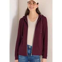 Sweatjacke Cecil, Damen, Gr. L (42), sweet grape rot, Sweatware, Obermaterial: 80% Baumwolle, 15% Polyester, 5% Elasthan, unifarben, regular fit normal, ohne Ausschnitt, B&uuml;ndchen, Sweatjacken Sweatjacke, mit Kapuze