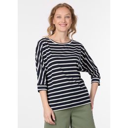 3/4-Arm-Shirt Ragwear "SHIMONA STRIPES", Damen, Gr. L, navy, Jersey, Obermaterial: 50% Polyester, 50% Viskose, gestreift, normal, Rundhals, Shirts 3/4-Arm-Shirt, Viskosemischung mit gestreifter Optik