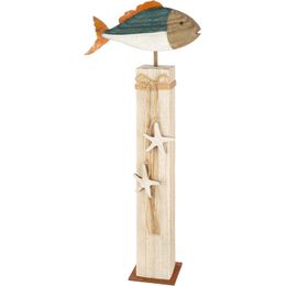 Skulptur Gilde "Dekoobjekt Fisch Neon", blau, naturfarben, wei&szlig;, B:32cm H:79cm T:12cm, Holzwerkstoff, Dekofiguren