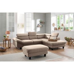 Ecksofa Home Affaire "Pilot L-Form", beige (sand), B:266cm H:73cm T:108cm, 100% Polyester; Feinstruktur 75000 Scheurtouren; Struktur 35000 Scheuertouren, Mikrofaser 40000 Scheuertouren, Sofas, Ecksofa, mit Kopfteilverstellung, wahlweise mit Bettfunktion & Bettkasten