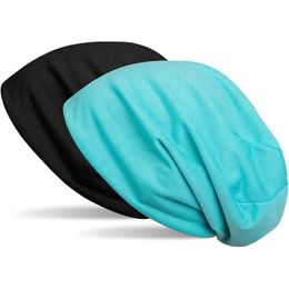 Beanie styleBREAKER "Wende Beanie", Herren, schwarz (schwarz, t&uuml;rkis), Obermaterial: 50% Viskose CV. 50% Polyester PES., Modisch, M&uuml;tzen Beanie