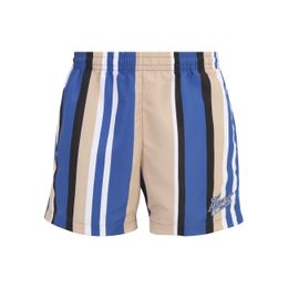 Shorts Karl Kani "Karl Kani Herren KM232-013-2 KK Varsity Striped Boardshorts", Herren, Gr. M, US-Gr&ouml;&szlig;en, blau, sand, wei&szlig;, 100% Polyester (Recycelt), gestreift, normal, Hosen Shorts