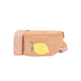 Schultertasche Fritzi aus Preussen "Bum Limited Squeezy Lemon", Damen, Gr. B/H/T: 13cm x 9cm x 29cm, apricot, Polyurethan (PU), mehrfarbig, Taschen Schultertasche, im sommerlichen Design