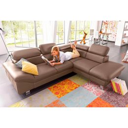 Ecksofa COTTA "Driver L-Form", stein, B:268cm H:73cm T:214cm, Kunstleder SOFTLUX;LEDER BEEFY (ein abgedecktes Spalt-Rindsleder) im Sitz und R&uuml;cken (Korpus in Kunstleder);Luxus-Kunstleder;Leder Pampas (echtes Rindsleder) im Sitz und R&uuml;cken (R&uuml;ckseite mit Spannstoff bezogen), Sofas, Ecksofa, mit Kopfteilverstellung, wahlweise mit Bettfunktion & Bettkasten