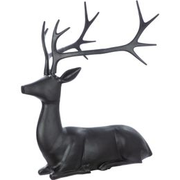 Skulptur Gilde "Figur Hirsch Ciervo liegend", schwarz, B:64cm H:83cm T:41cm, Aluminium, Dekofiguren