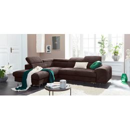Ecksofa COTTA "Chef L-Form", espresso, B:262cm H:72cm T:206cm, Chenille (90% Polyester, 10% Polyamid);Struktur (100% Polyester), Sofas, Ecksofa, mit Kopfteilverstellung, wahlweise mit Bettfunktion & Bettkasten