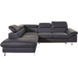 Ecksofa COTTA "Driver L-Form", schwarz, B:268cm H:73cm T:214cm, Kunstleder SOFTLUX;LEDER BEEFY (ein abgedecktes Spalt-Rindsleder) im Sitz und R&uuml;cken (Korpus in Kunstleder);Luxus-Kunstleder;Leder Pampas (echtes Rindsleder) im Sitz und R&uuml;cken (R&uuml;ckseite mit Spannstoff bezogen), Sofas, Ecksofa, mit Kopfteilverstellung, wahlweise mit Bettfunktion & Bettkasten