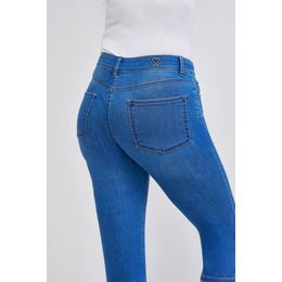 Caprijeans WONDERJEANS, Damen, Gr. 38, L&auml;nge 21, super stone blau, Denim/Jeans, Obermaterial: 87% Baumwolle, 9% Polyester, 4% Elasthan, ca. Mitte Wade, Jeans, Sommerhose mit Stretch