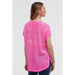 V-Shirt SOCCX, Damen, Gr. L, neon magenta, Strick, Material: 60% Baumwolle, 40% Viskose, Glitzermuster, bedruckt, regular fit normal, V-Ausschnitt, Shirts, mit Seitenschlitze