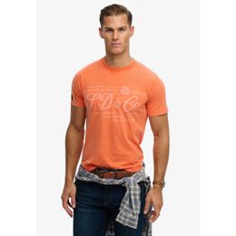 Rundhalsshirt Superdry "Industry Worker Relaxed Tee", Damen, Gr. M, firecracker orange, Single Jersey, Obermaterial: 100% Baumwolle, bedruckt, regular fit normal, Rundhals, Shirts Rundhalsshirt