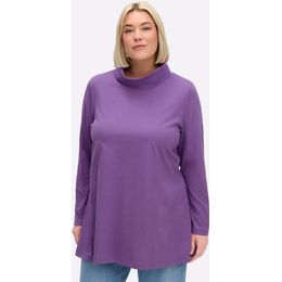 Langarmshirt sheego "Langarm-Shirt", Damen, Gr. 40/42, lila, meliert, 60% Baumwolle, 40% Polyester, meliert, Shirts Langarmshirt