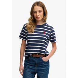 Kurzarmshirt Superdry "Heritage Hamptons Stripe Tee", Damen, Gr. L, navy stripe, Single Jersey, Obermaterial: 100% Baumwolle, gestreift, Rundhals, Shirts