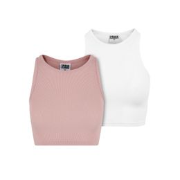 Muskelshirt Urban Classics "Urban Classics Damen Ladies Cropped Rib Top 2-Pack", Herren, Gr. L, lemonadepink, wei&szlig;, 97% Baumwolle, 3% Elasthan, unifarben, slim fit, Rundhals, Shirts