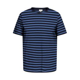 Rundhalsshirt Only CARMAKOMA "CARBLOOM LIFE S/S TOP JRS", Damen, Gr. L, night sky stripes:(blake) ultramarine, Jersey, Obermaterial: 100% Baumwolle, gestreift, regular fit normal, Rundhals, Shirts Rundhalsshirt